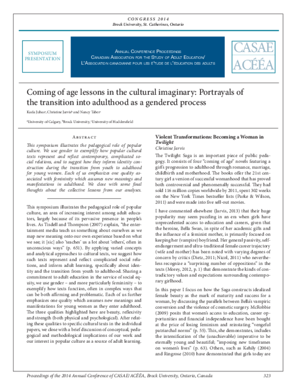 (PDF) Coming of age lessons in the cultural imaginary: Portrayals of ...