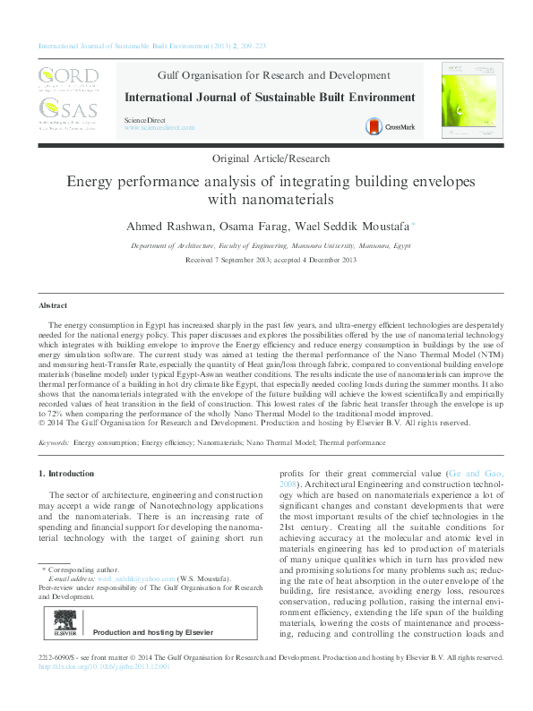 (PDF) Energy performance analysis of integrating building envelopes with nanomaterials