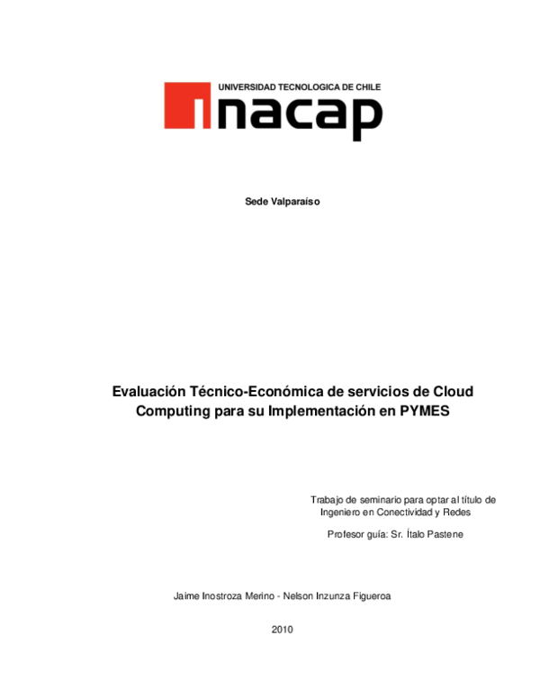 (PDF) Sede Valparaíso Evaluación Técnico-Económica de servicios de Cloud Computing para su ...