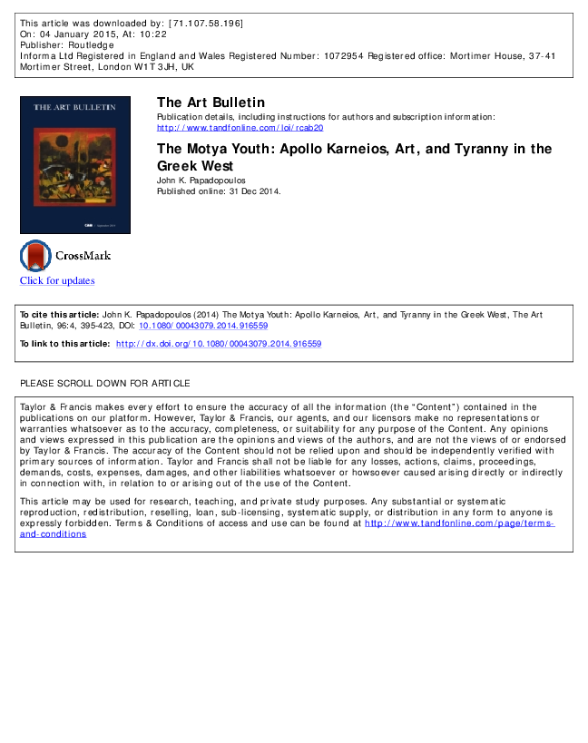 (PDF) The Motya Youth: Apollo Karneios, Art, and Tyranny in the Greek ...