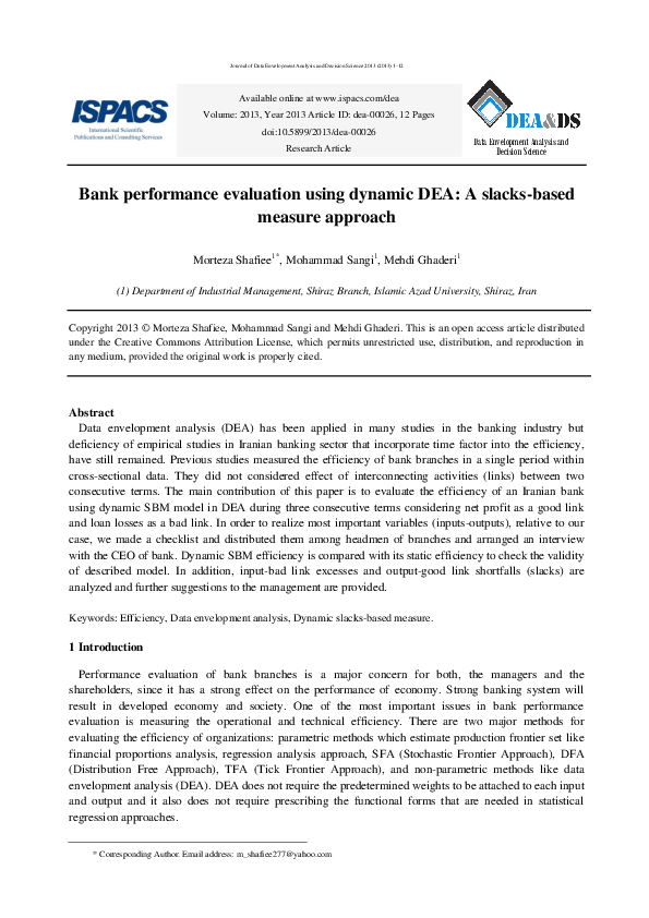 (PDF) Bank performance evaluation using dynamic DEA: A slacks-based ...