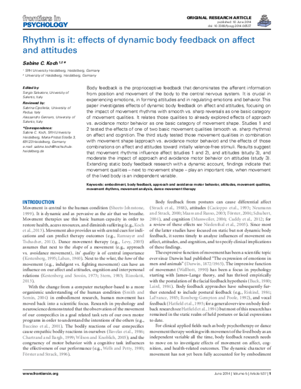 (PDF) Rhythm is it. Effects of Dynamic Body Feedback on Affect and ...