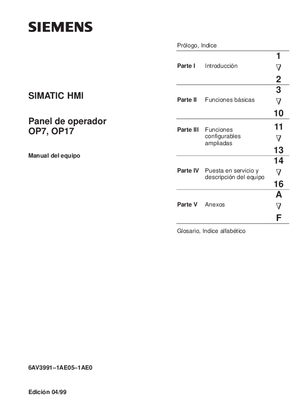 Panel de operador OP7, OP17