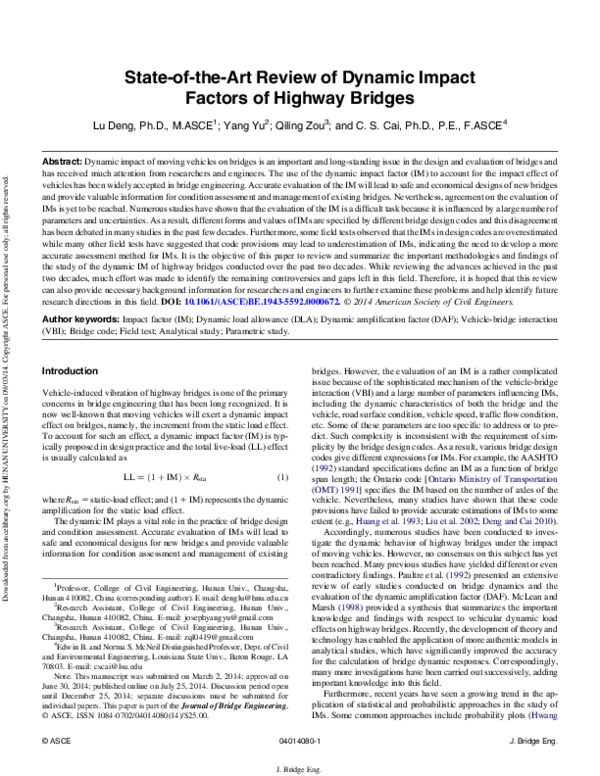 (PDF) State-of-the-Art Review of Dynamic Impact Factors of Highway Bridges