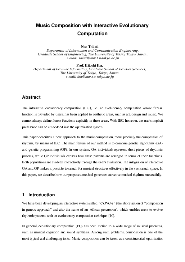 (PDF) Music composition with interactive evolutionary computation