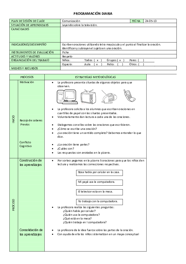 (DOC) PROGRAMACIÓN DIARIA