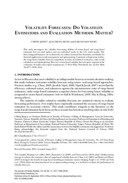 Pdf Volatility Forecasts Do Volatility Estimators And Evaluation Methods Matter
