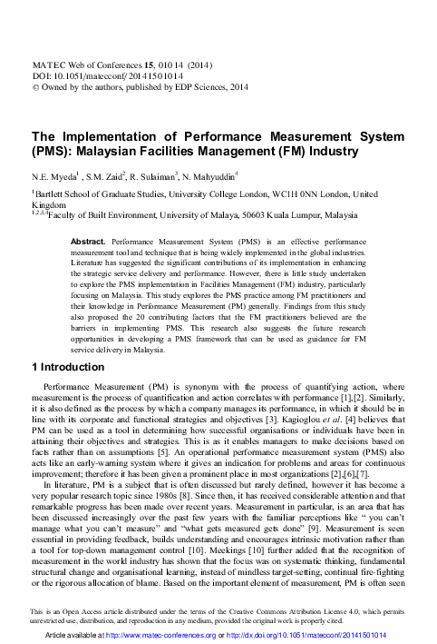 (PDF) The Implementation of Performance Measurement System (PMS ...