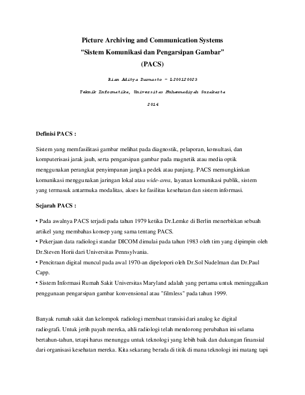 (PDF) Picture Archiving and Communication System (PACS)