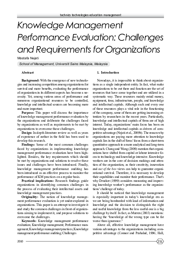 (PDF) Knowledge management performance evaluation: Challenges and ...