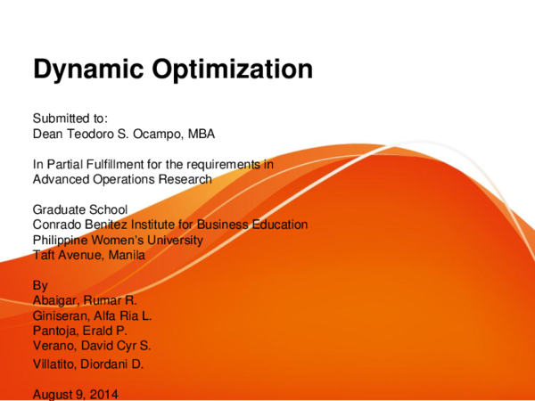 (PPT) DYNAMIC OPTIMIZATION MODELS