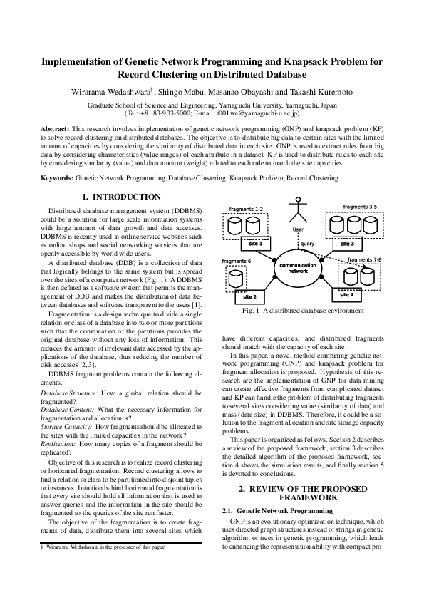 Pdf Implementation Of Genetic Network Programming And Knapsack Problem For Record Clustering