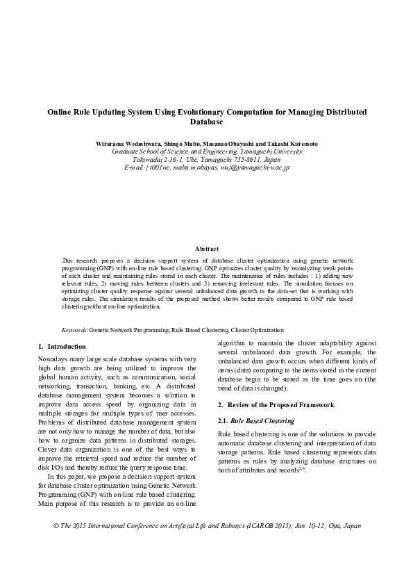 Pdf Online Rule Updating System Using Evolutionary Computation For