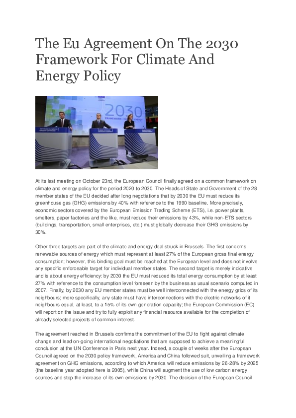 (PDF) The EU Agreement on the 2030 Framework for Climate and Energy Policy