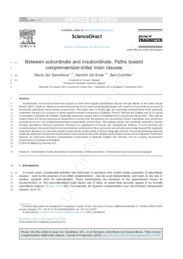 (PDF) Between subordinate and insubordinate. Paths toward ...