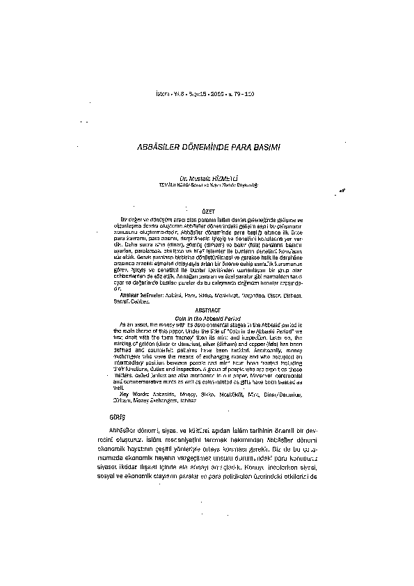(PDF) Abbasiler Döneminde Para Basımı/Coin in the Abbasid period