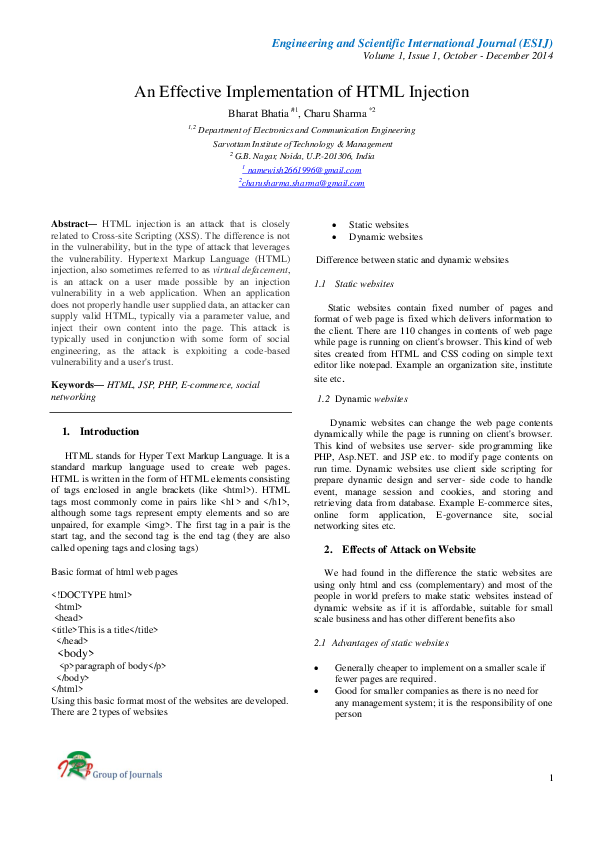 (PDF) An Effective Implementation of HTML Injection