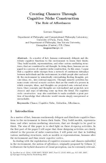 (PDF) Creating Chances Through Cognitive Niche Construction