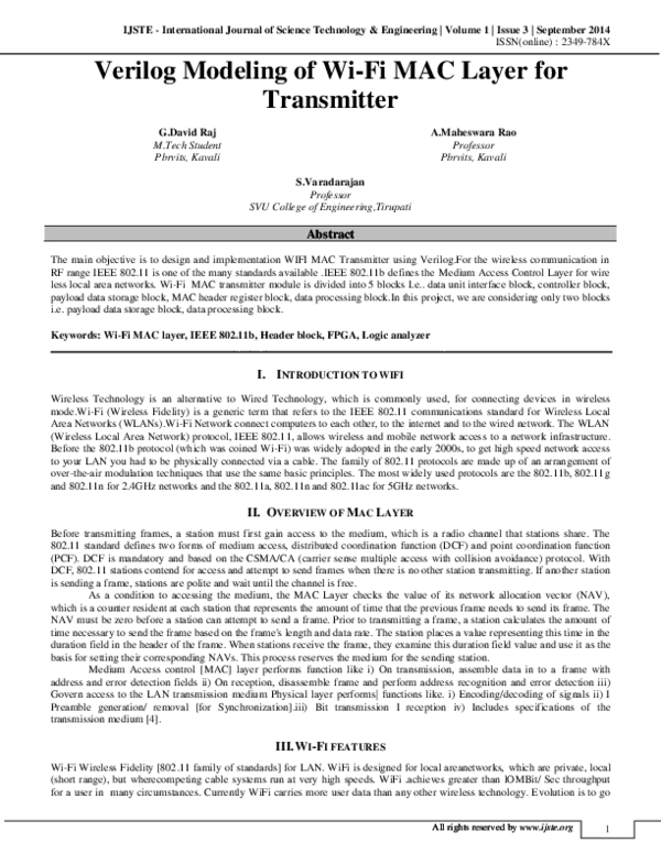 Pdf Verilog Modeling Of Wi Fi Mac Layer For Transmitter