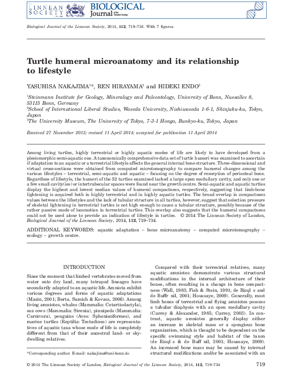 (PDF) Turtle humeral microanatomy and its relationships with lifestyle