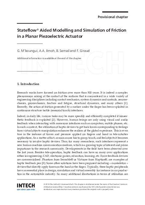 (PDF) Stateflow® Aided Modelling and Simulation of Friction in a Planar Piezoelectric Actuator