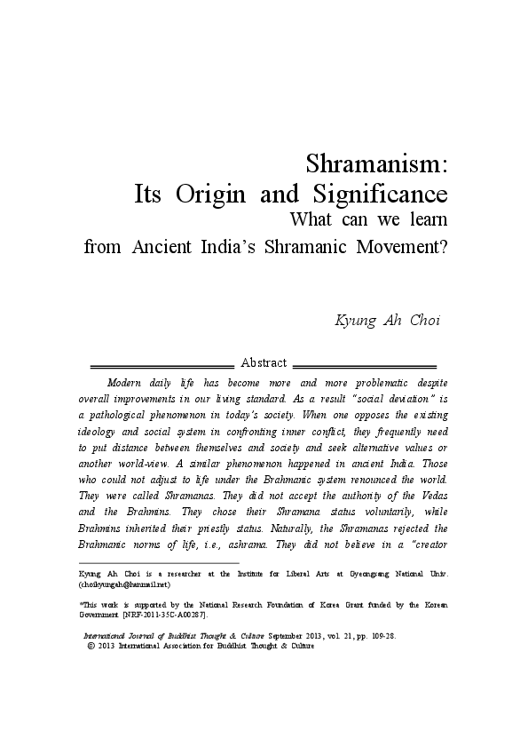(PDF) Shramanism: Its Origin and Significance What can we learn from ...