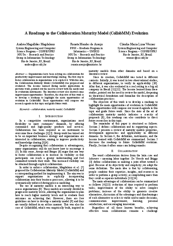 (PDF) A Roadmap to the Collaboration Maturity Model (CollabMM) Evolution