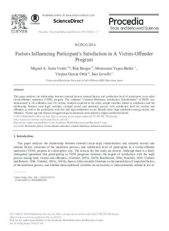 (PDF) Factors Influencing Participant's Satisfaction in A Victim ...