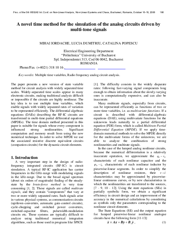 Pdf A Novel Time Method For The Simulation Of The Analog Circuits Driven By Multi Tone Signals