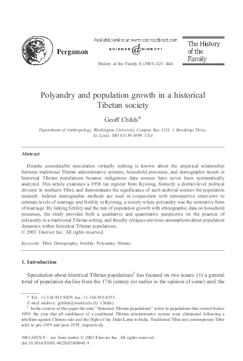 (PDF) Polyandry and population growth in a historical Tibetan society