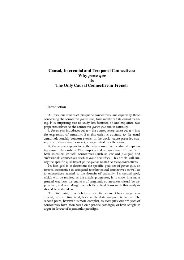 (PDF) Causal, inferential and temporal conectives: why 'parce que' is ...