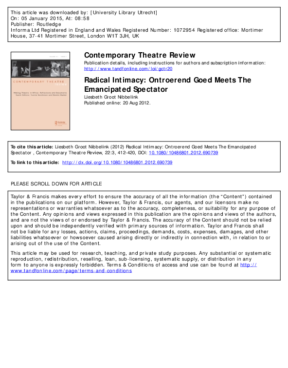 (PDF) Radical Intimacy: Ontroerend Goed Meets The Emancipated Spectator