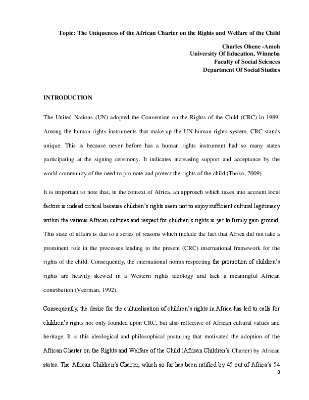 (PDF) The Uniqueness of the African Charter on the Rights and Welfare ...
