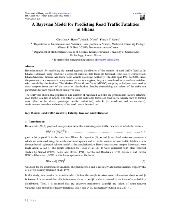 Pdf A Bayesian Model For Predicting Road Traffic Fatalities In Ghana