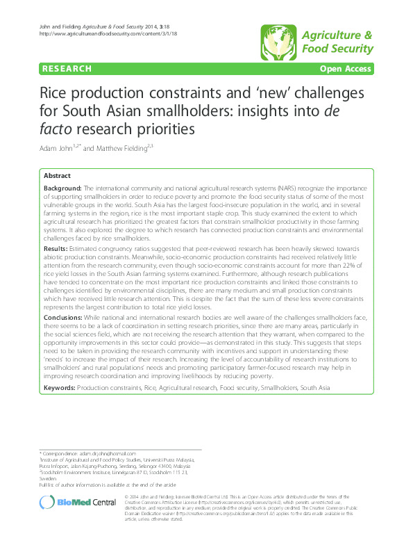 (PDF) Rice production constraints and new challenges for South Asian ...