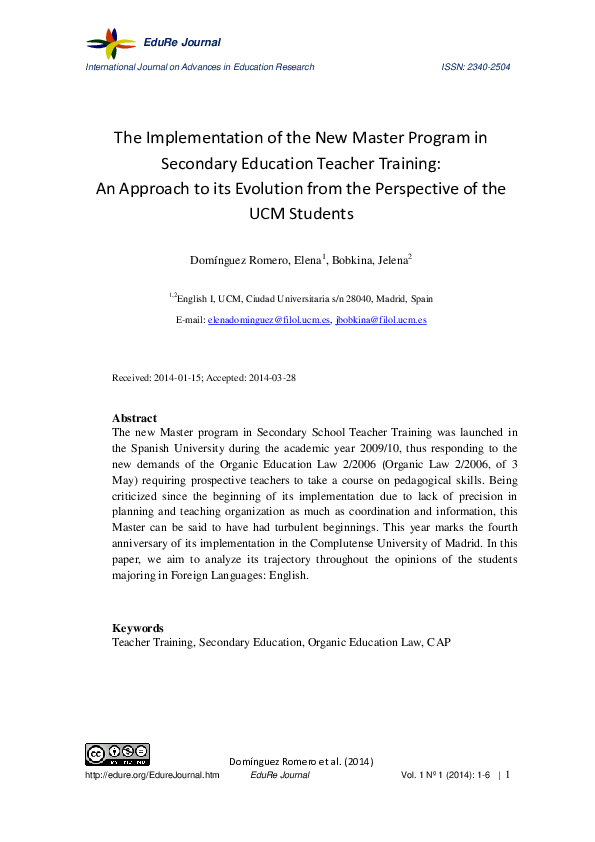 (PDF) The Implementation of the New Master Program in Secondary ...