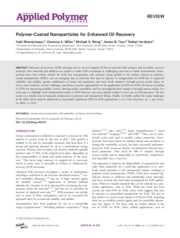 (PDF) Polymer-Coated Nanoparticles for Enhanced Oil Recovery