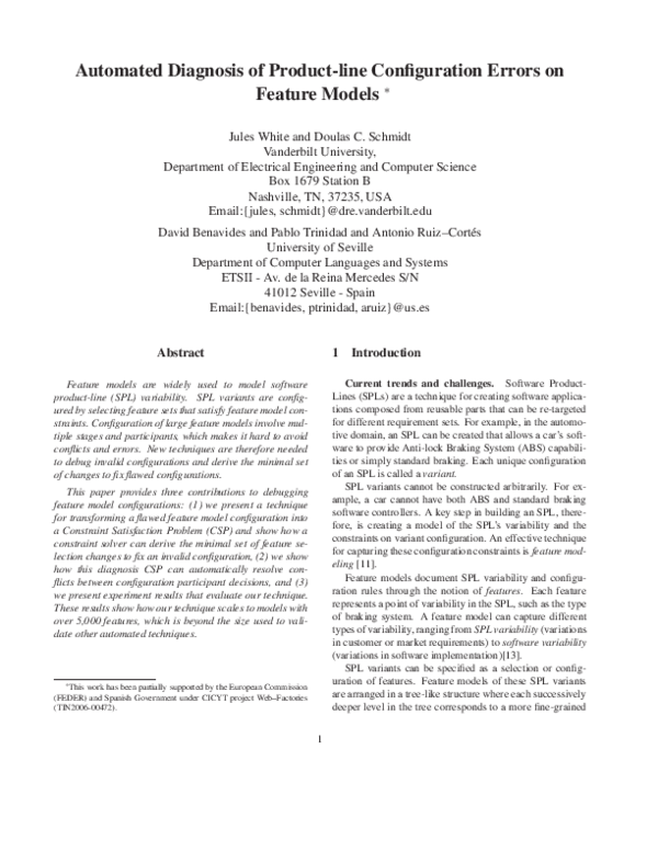 Pdf Automated Diagnosis Of Product Line Configuration Errors In Feature Models