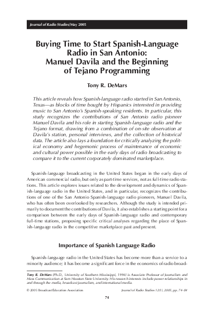 (PDF) Buying Time to Start Spanish-Language Radio in San Antonio ...