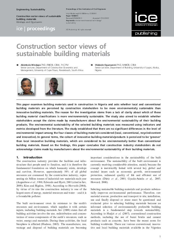 Construction Sector Views of Sustainable Building Materials