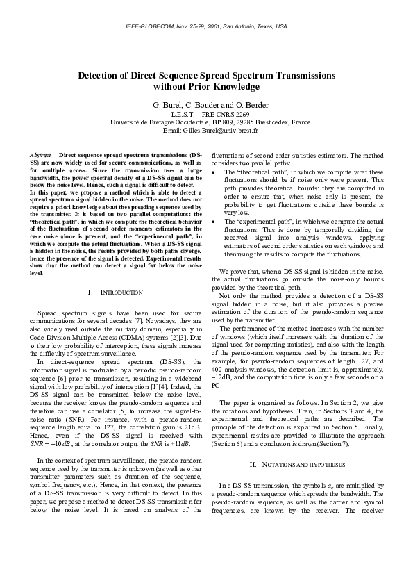 (PDF) Detection of direct sequence spread spectrum transmissions without prior knowledge