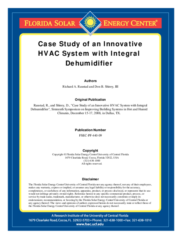(PDF) Case Study of an Innovative HVAC System with Integral Dehumidifier