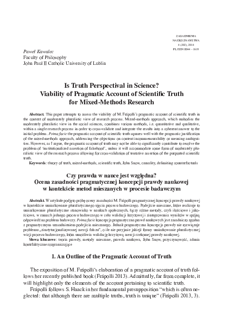 Pdf Is Truth Perspectival In Science Viability Of Pragmatic Account