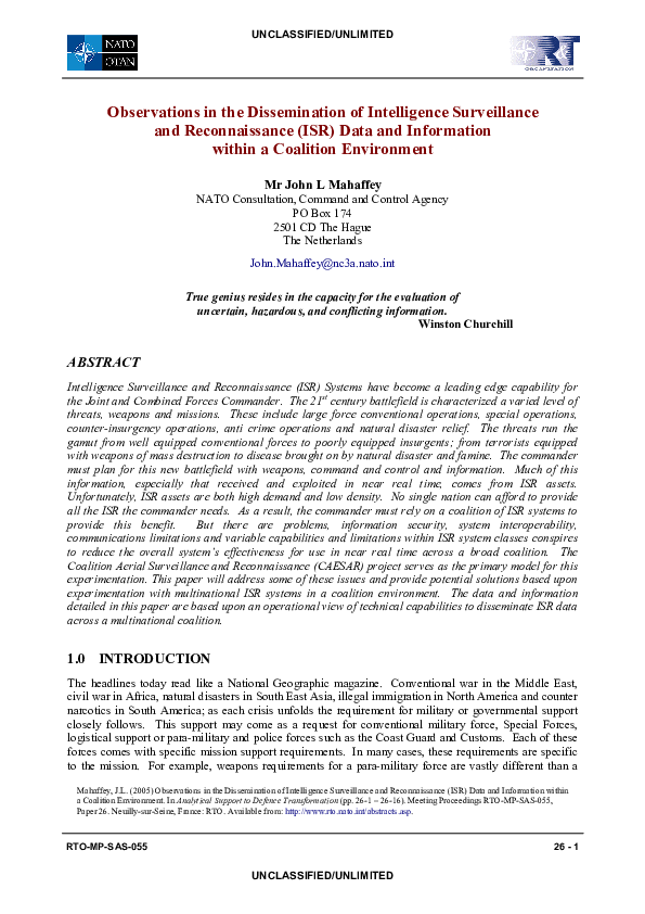 (PDF) Observations in the Dissemination of Intelligence Surveillance ...