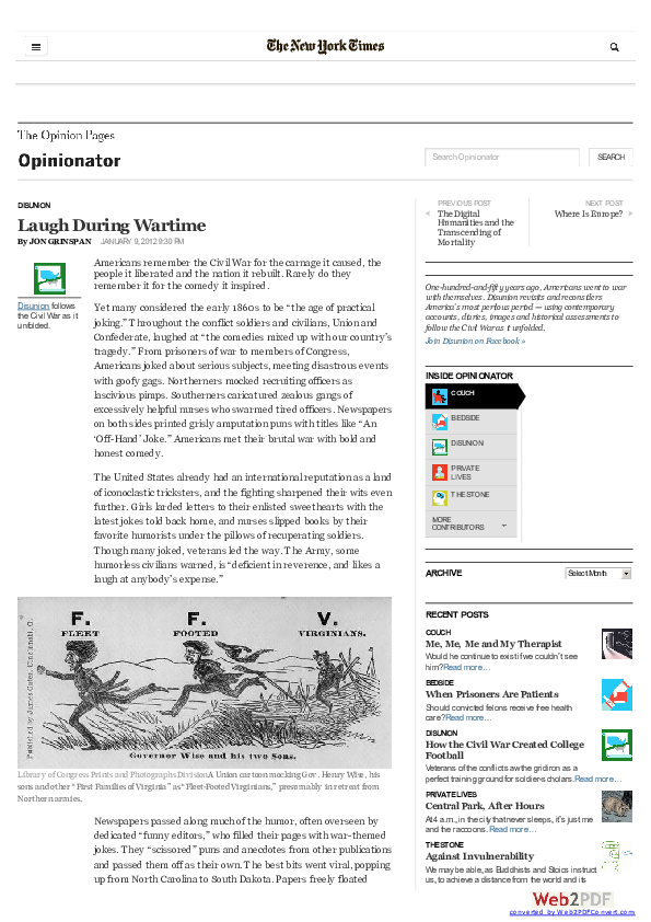 (PDF) "Humor and Comedy During the Civil War" - New York Times
