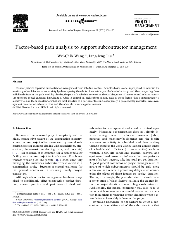 (PDF) Factor-based path analysis to support subcontractor management