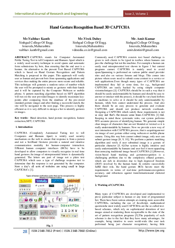 (PDF) Hand Gesture Recognition Based 3D CAPTCHA