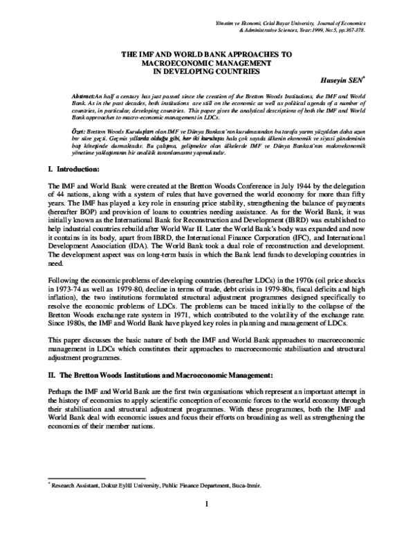 (PDF) The IMF and World Bank Approaches to Macroeconomic Management in ...