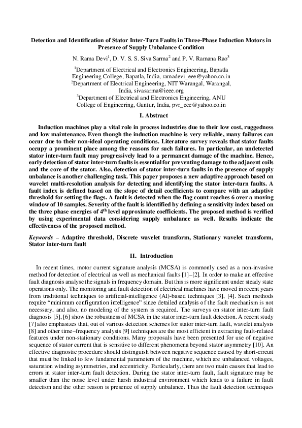 Pdf Detection And Identification Of Stator Inter Turn Faults In Three Phase Induction Motors