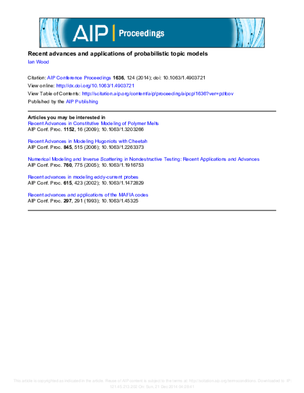 (PDF) Recent advances and applications of probabilistic topic models